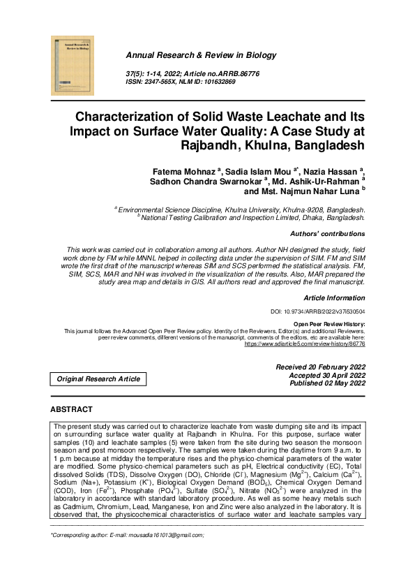 (PDF) Characterization of Solid Waste Leachate and Its Impact on ...