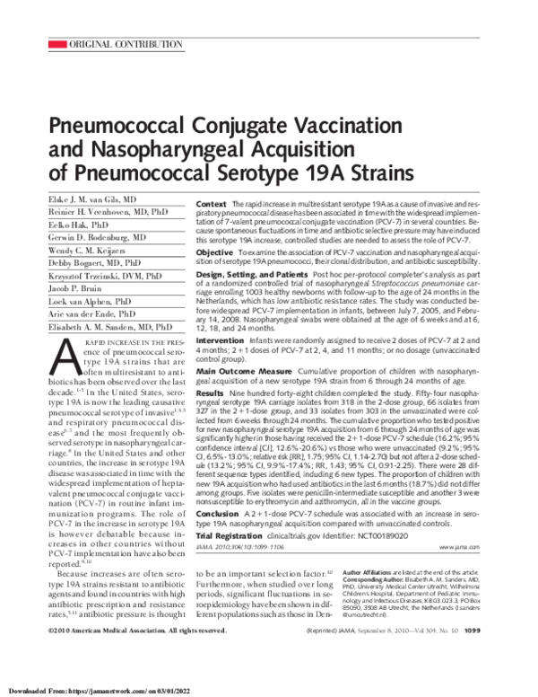 (PDF) Pneumococcal Conjugate Vaccination and Nasopharyngeal Acquisition ...