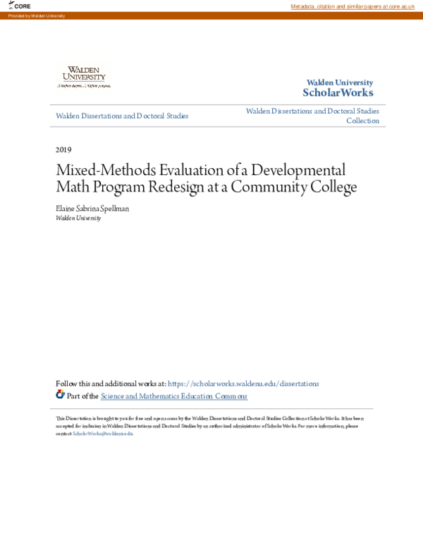 (PDF) Mixed-Methods Evaluation of a Developmental Math Program Redesign ...