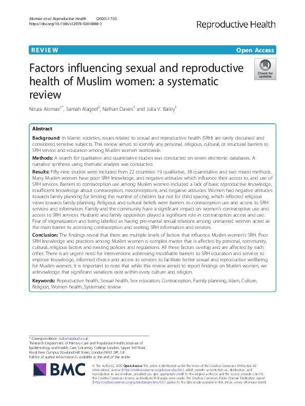 (PDF) Factors influencing sexual and reproductive health of Muslim ...