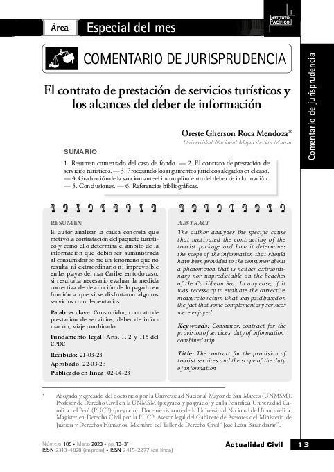 (PDF) El contrato de prestación de servicios turísticos y los alcances ...