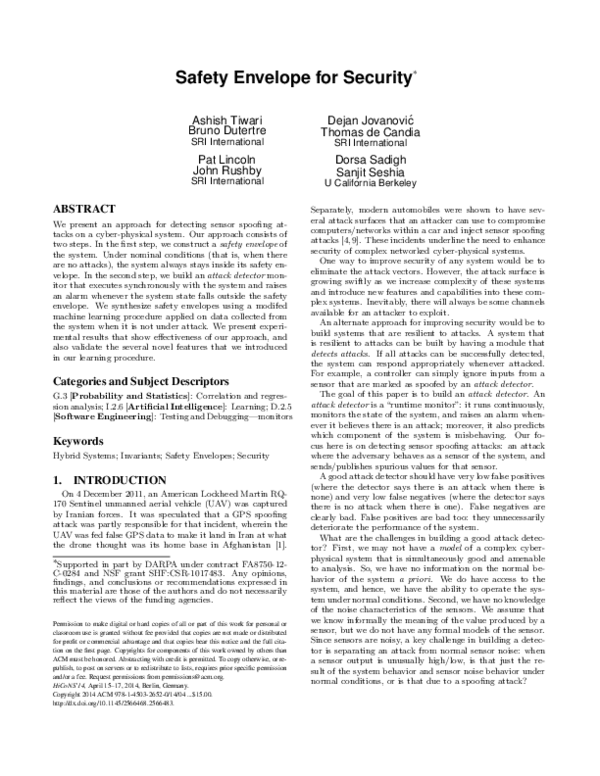 (PDF) Safety envelope for security