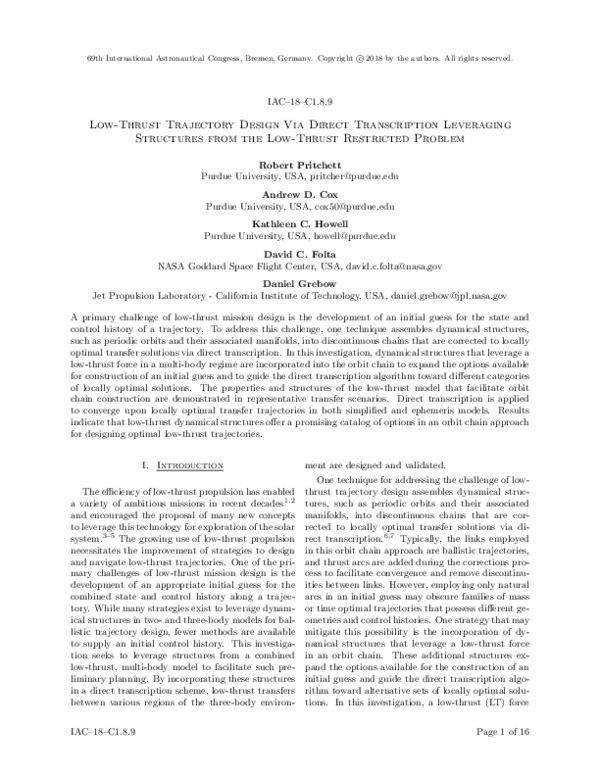 (PDF) Low-Thrust Trajectory Design Via Direct Transcription Leveraging Structures from the Low ...