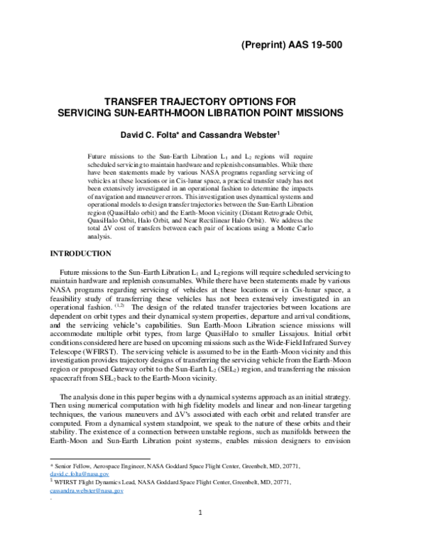 (PDF) Transfer Trajectory Options for Servicing Sun-Earth-Moon ...
