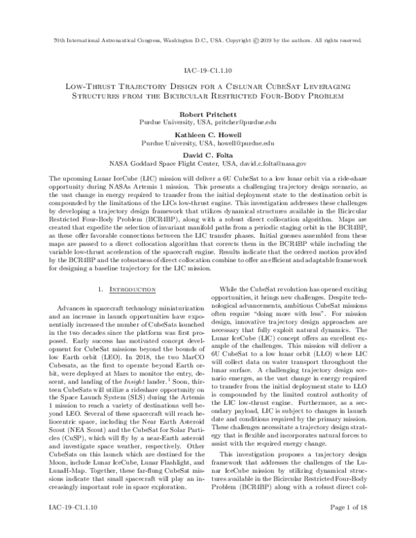 Pdf Low Thrust Trajectory Design For A Cislunar Cubesat Leveraging Structures From The