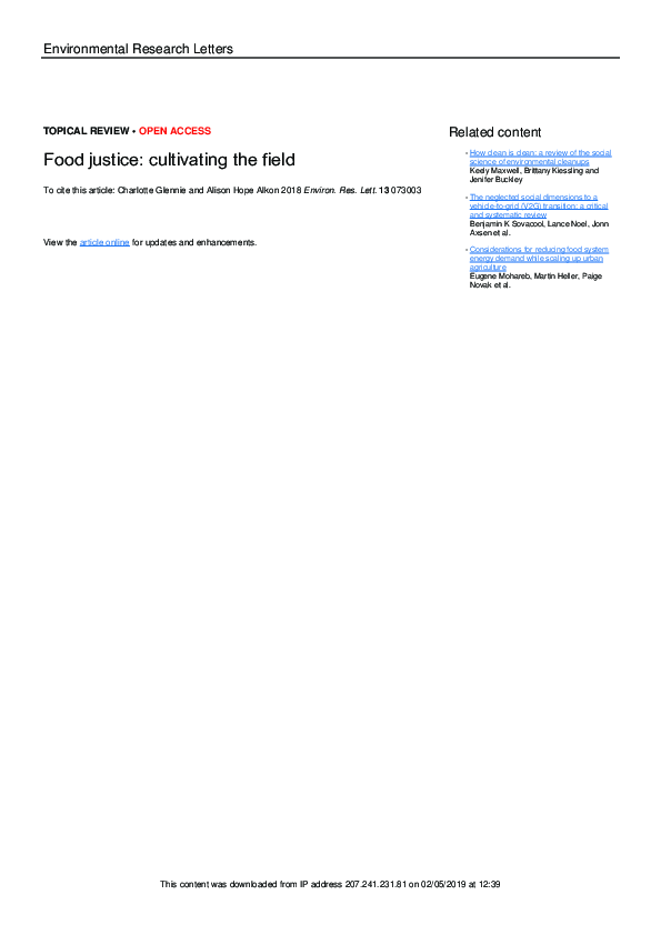 (PDF) Food justice: cultivating the field