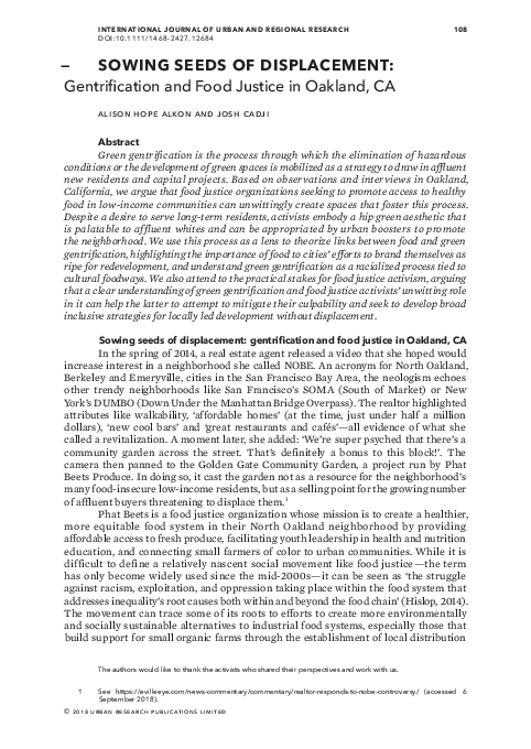 (PDF) Sowing Seeds of Displacement: Gentrification and Food Justice in ...