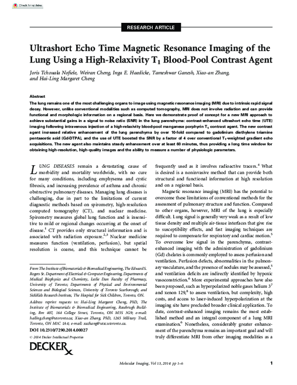 (PDF) Ultrashort echo time magnetic resonance imaging of the lung using ...