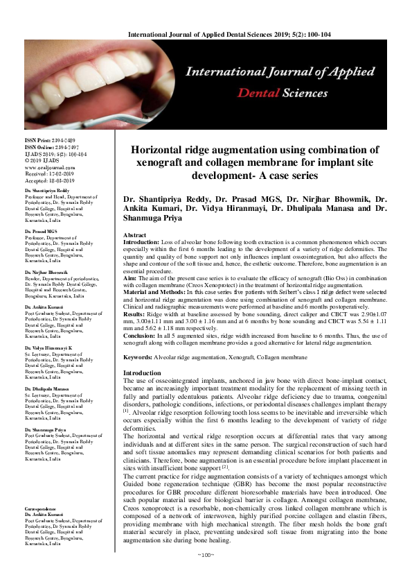 (PDF) Horizontal ridge augmentation using combination of xenograft and ...