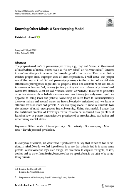 (PDF) Knowing Other Minds: A Scorekeeping Model