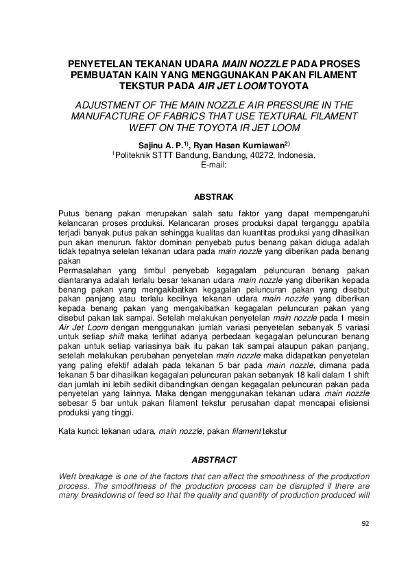 (PDF) Penyetelan Tekanan Udara Main Nozzle Pada Proses Pembuatan Kain ...