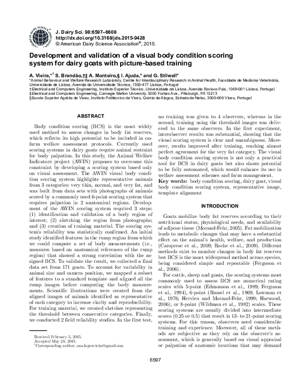 (PDF) Development and validation of a visual body condition scoring system for dairy goats with ...