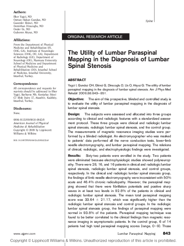 (PDF) The Utility of Lumbar Paraspinal Mapping in the Diagnosis of ...