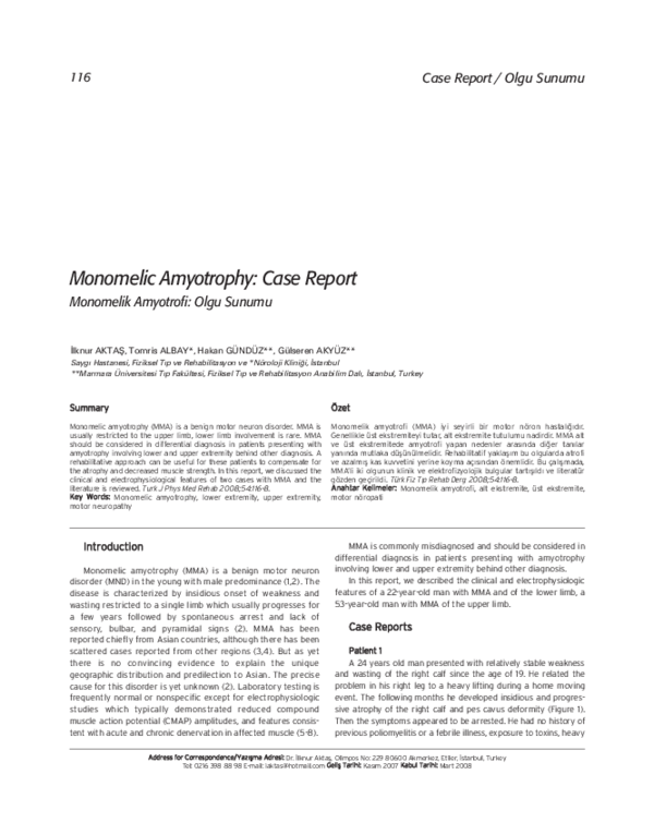 (PDF) Monomelic Amyotrophy: Case Report