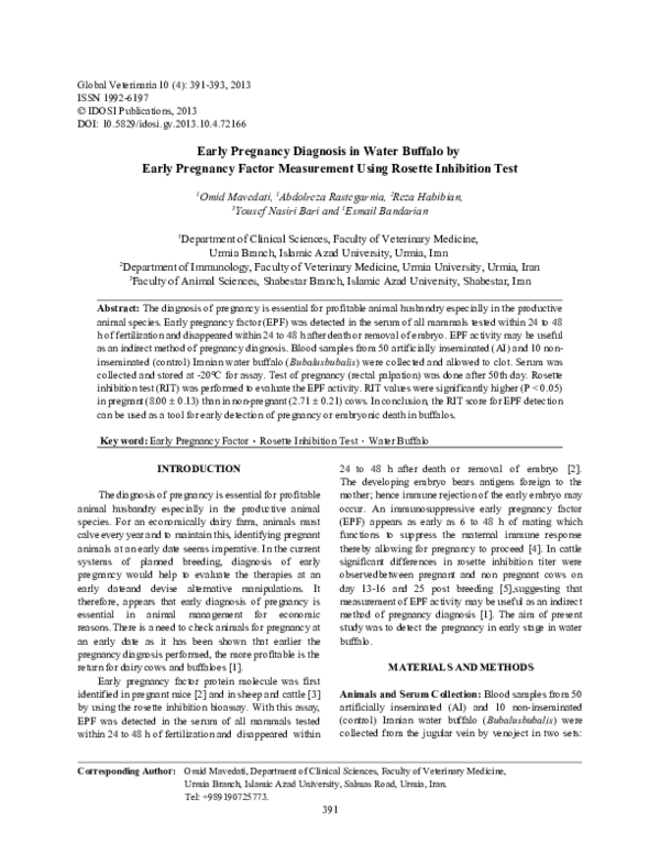 (PDF) Early Pregnancy Diagnosis in Water Buffalo by Early Pregnancy ...