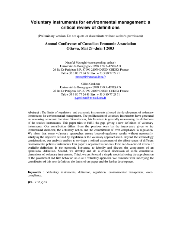 (PDF) Voluntary instruments for environmental management: a critical ...