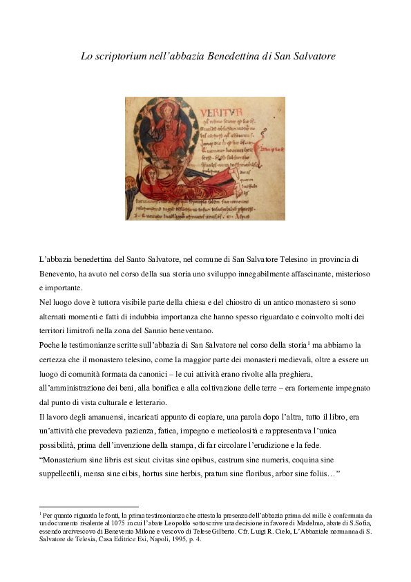 (PDF) Lo scriptorium nell'abbazia Benedettina di San Salvatore