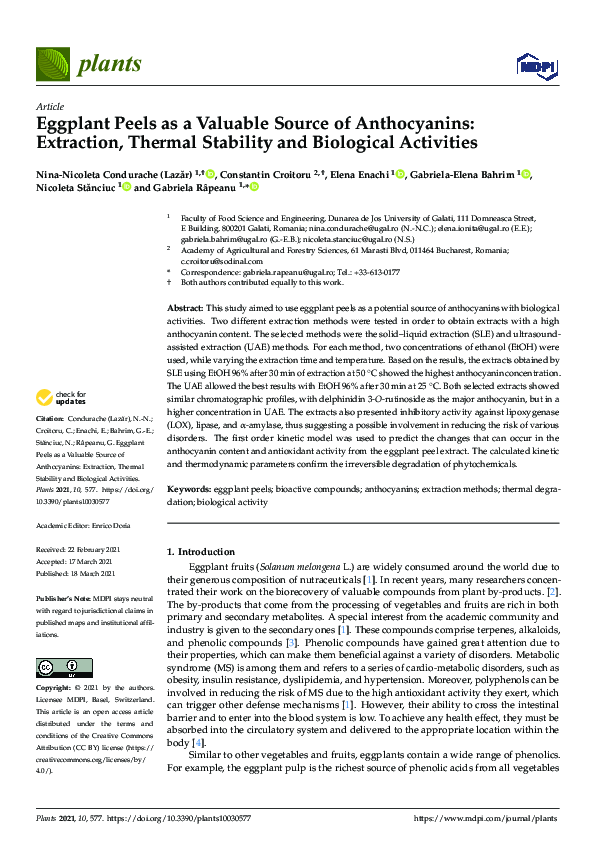 (PDF) Eggplant Peels as a Valuable Source of Anthocyanins: Extraction, Thermal Stability and ...