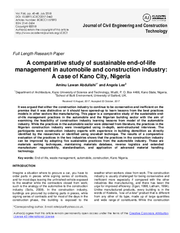 (PDF) A comparative study of sustainable end-of-life management in ...