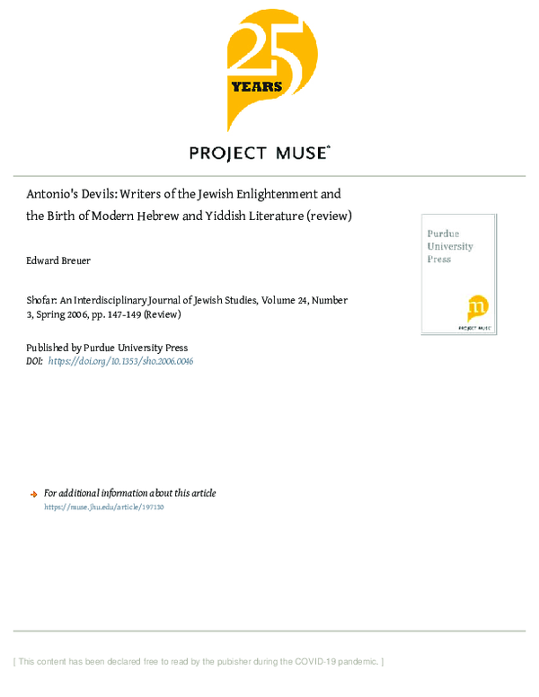 (PDF) Antonio's Devils: Writers of the Jewish Enlightenment and the ...