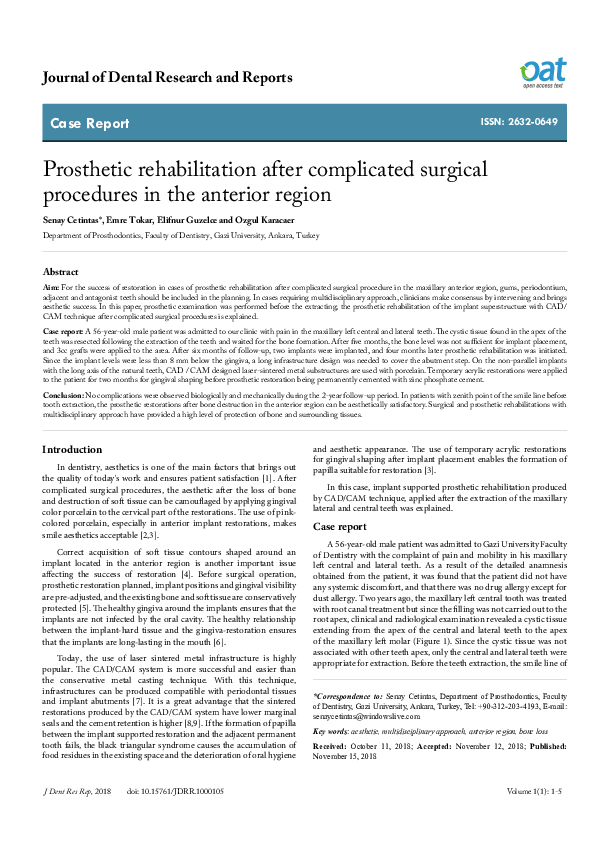 (PDF) Prosthetic rehabilitation after complicated surgical procedures ...