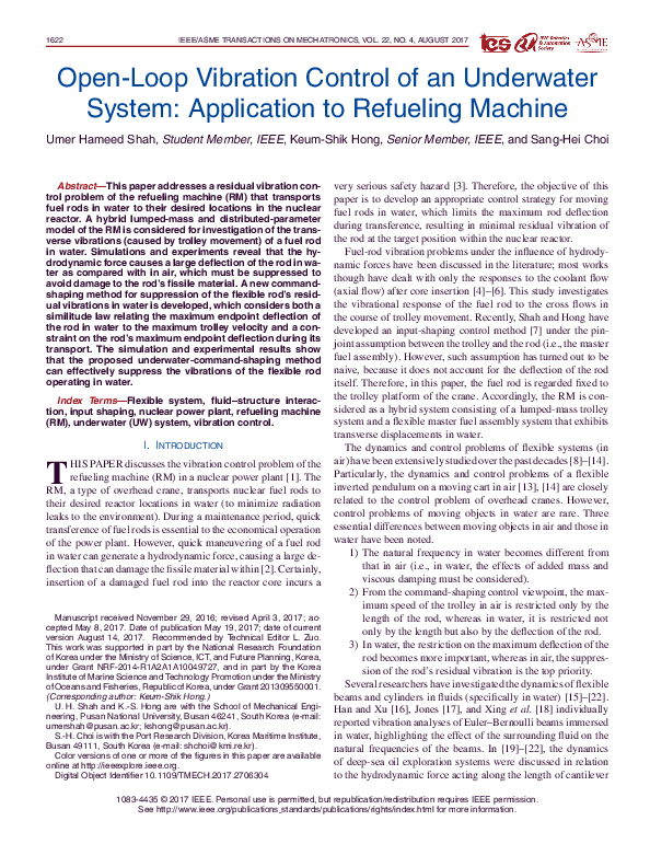 (PDF) Open-Loop Vibration Control of an Underwater System: Application to Refueling Machine