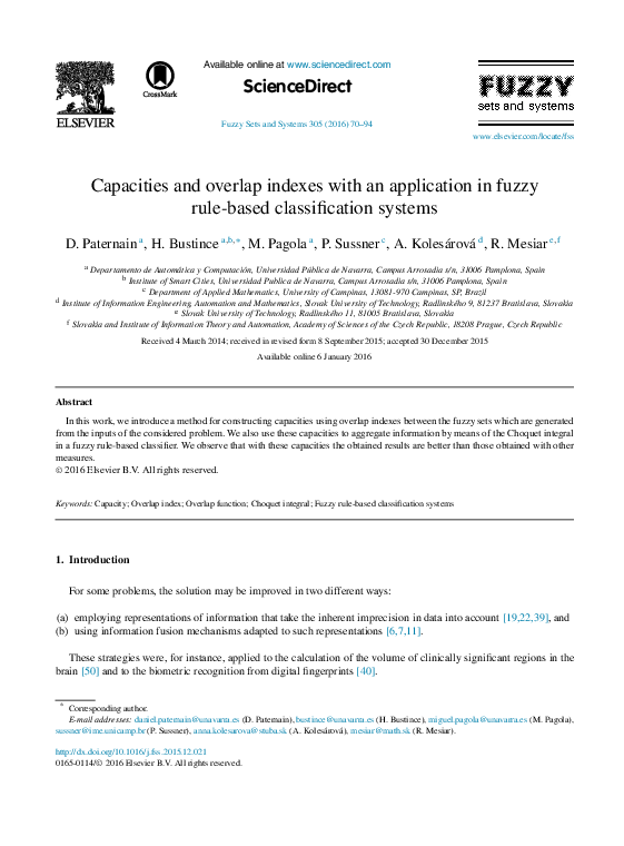 (PDF) Capacities and overlap indexes with an application in fuzzy rule-based classification systems