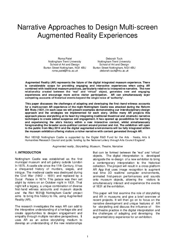 (PDF) Narrative Approaches to Design Multi-screen Augmented Reality Experiences