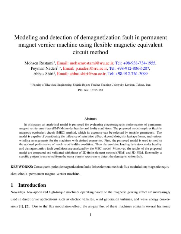 (PDF) Modeling and detection of demagnetization fault in permanent ...