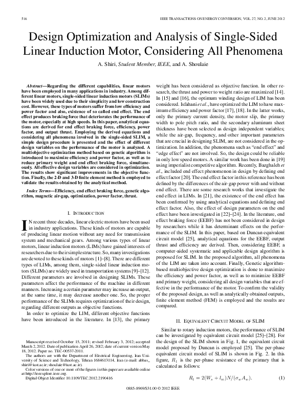 (PDF) Design Optimization and Analysis of Single-Sided Linear Induction Motor, Considering All ...