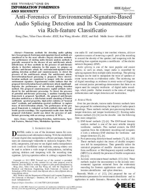 (PDF) Anti-Forensics of Environmental-Signature-Based Audio Splicing ...