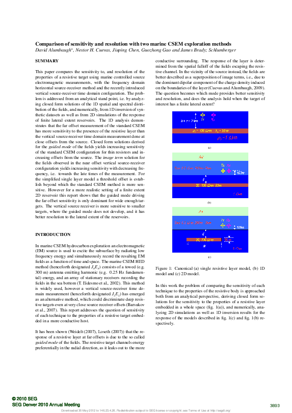 (PDF) Comparison of sensitivity and resolution with two marine CSEM exploration methods