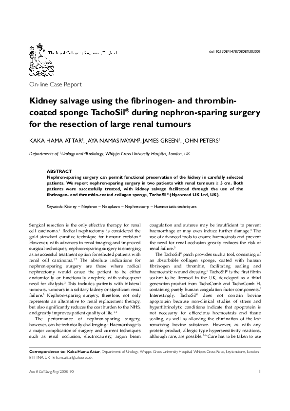 (PDF) Kidney salvage using the fibrinogen- and thrombin-coated sponge ...