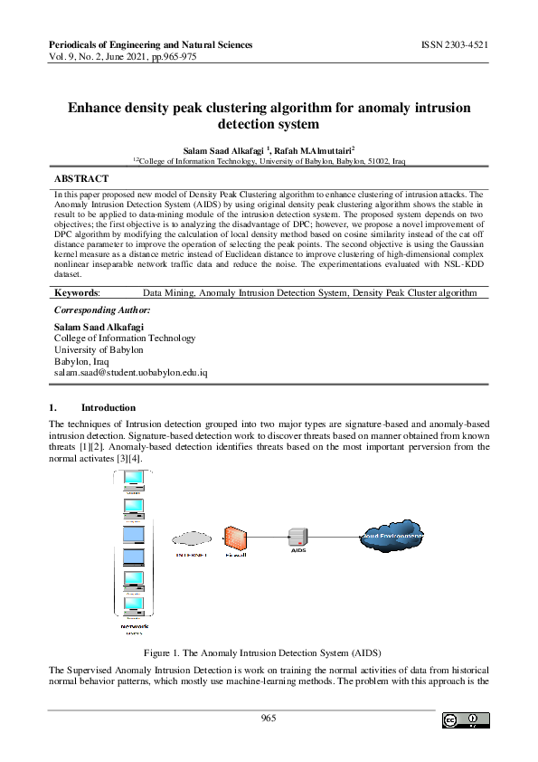Pdf Enhance Density Peak Clustering Algorithm For Anomaly Intrusion Detection System