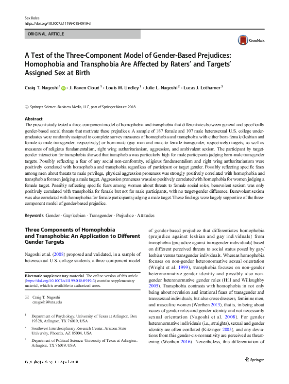 (PDF) A Test of the Three-Component Model of Gender-Based Prejudices ...