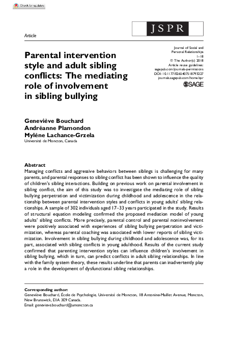 (PDF) Parental intervention style and adult sibling conflicts: The ...