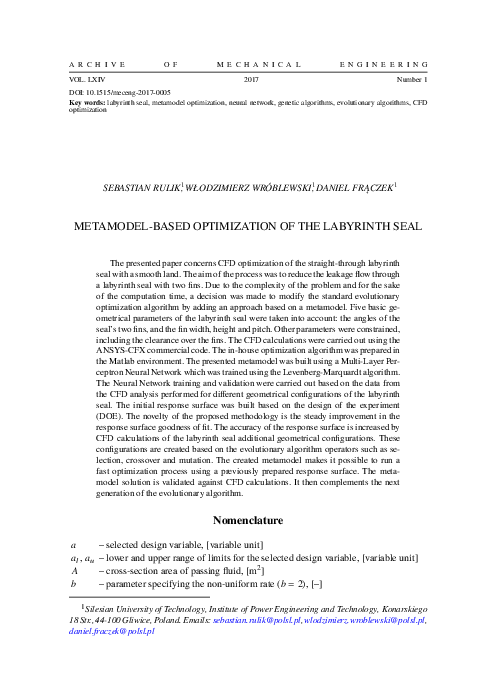 (PDF) Metamodel-Based Optimization of the Labyrinth Seal