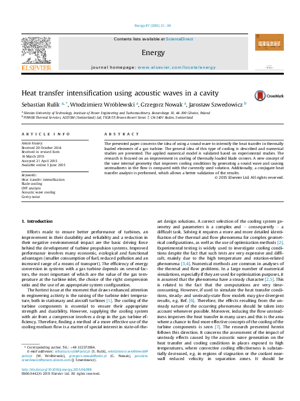 (PDF) Heat transfer intensification using acoustic waves in a cavity