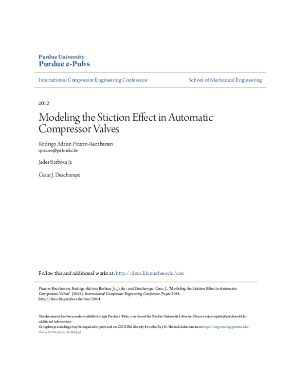 (PDF) Modeling the stiction effect in automatic compressor valves