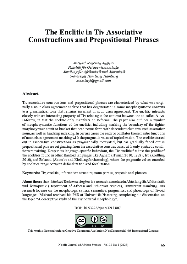 (PDF) The Enclitic in Tiv Associative Constructions and Prepositional ...