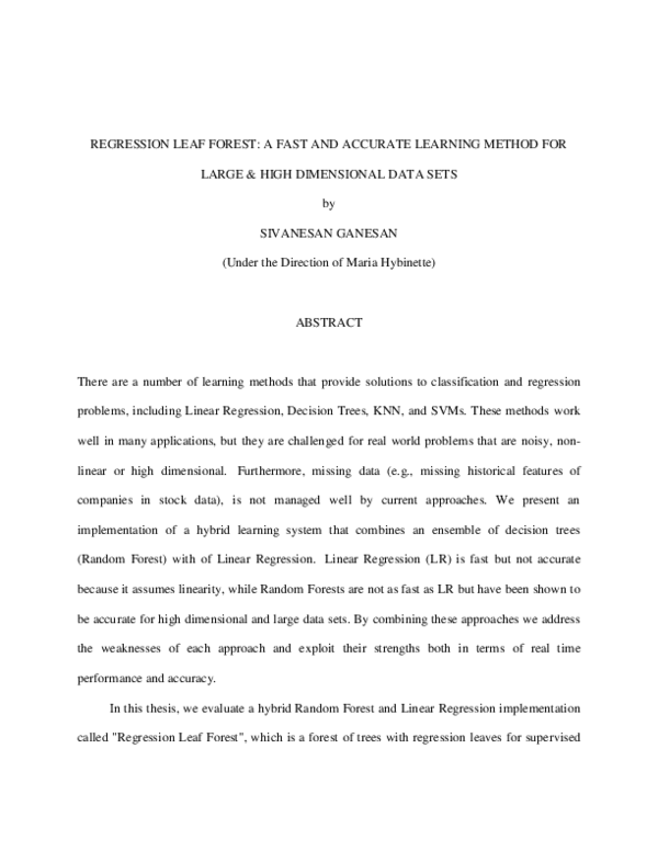 REGRESSION LEAF FOREST: A FAST AND ACCURATE LEARNING METHOD FOR LARGE & HIGH DIMENSIONAL DATA ...