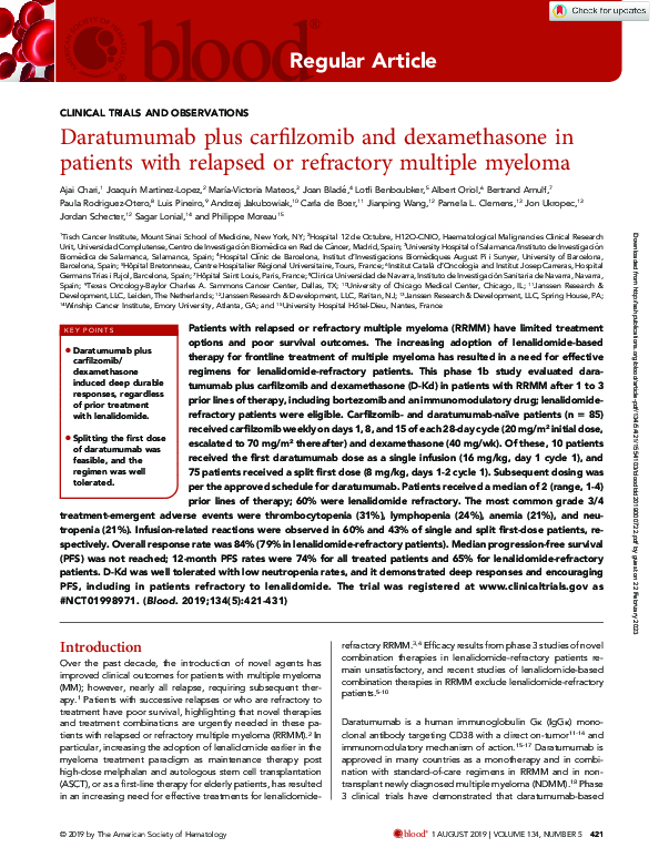 (PDF) Daratumumab plus carfilzomib and dexamethasone in patients with relapsed or refractory ...
