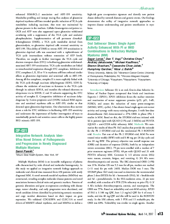 (PDF) Oral Selinexor Shows Single Agent Activity Enhanced With PI or ...
