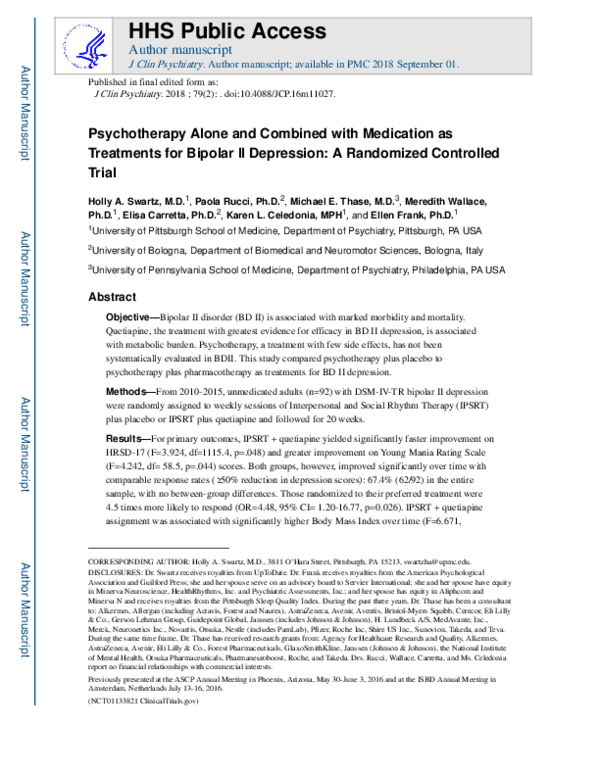 (PDF) Psychotherapy Alone and Combined With Medication as Treatments ...