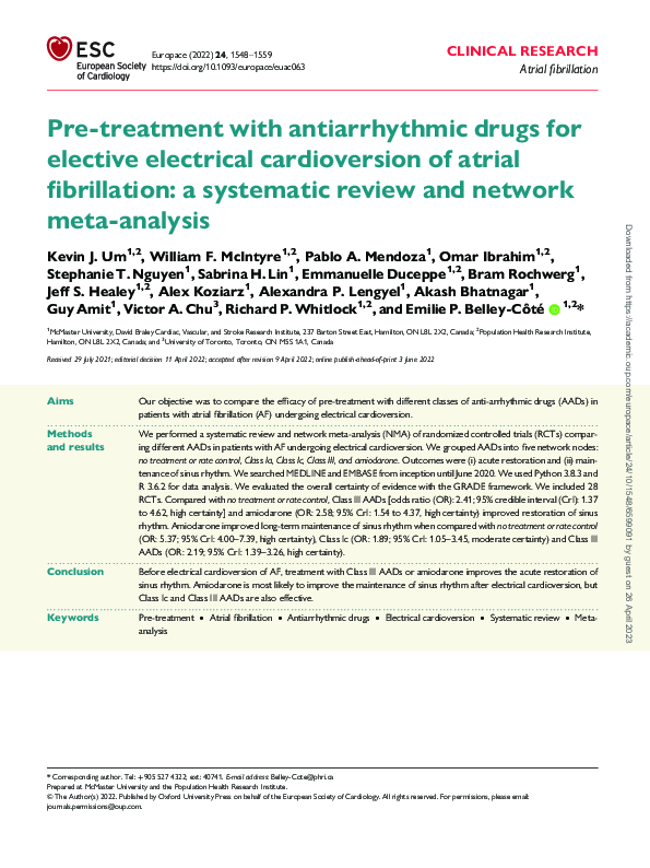 (PDF) Pre-treatment with antiarrhythmic drugs for elective electrical ...
