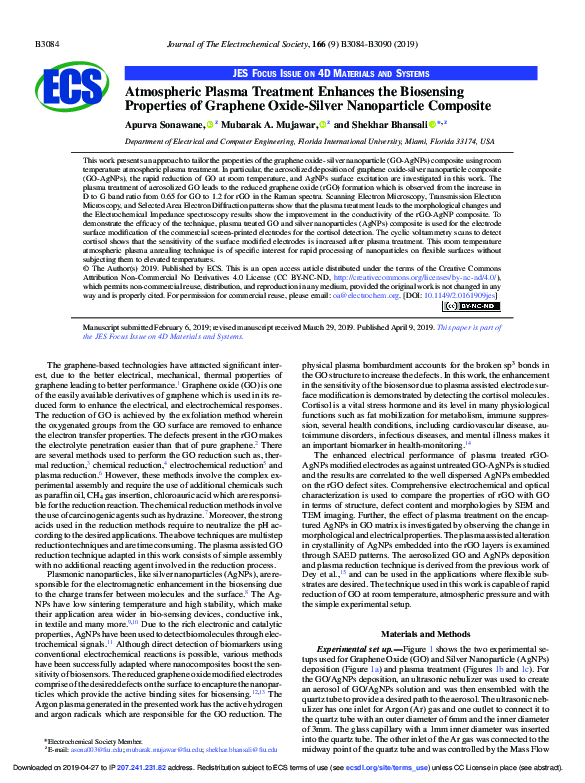 (PDF) Atmospheric Plasma Treatment Enhances the Biosensing Properties of Graphene Oxide-Silver ...