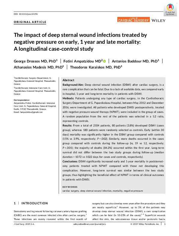 (PDF) The impact of deep sternal wound infections treated by negative ...