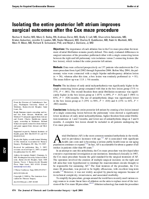 (PDF) Isolating the entire posterior left atrium improves surgical outcomes after the Cox maze ...