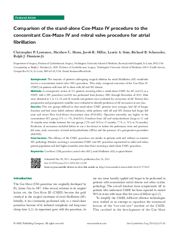 (PDF) Comparison of the stand-alone Cox-Maze IV procedure to the ...