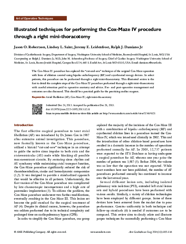 (PDF) Illustrated techniques for performing the Cox-Maze IV procedure ...